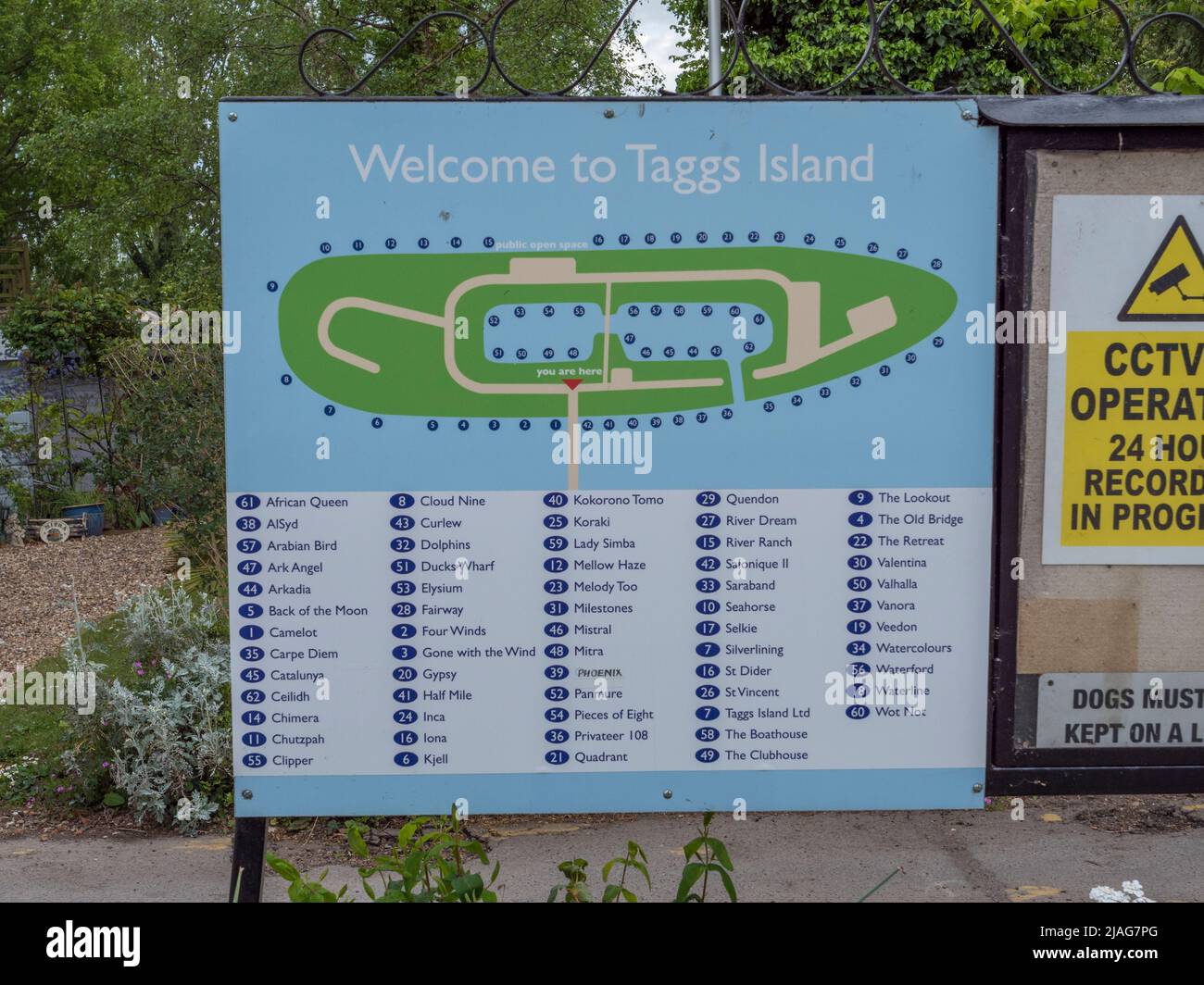'Welcome to Tagg's Island' sign, Tagg's Island, in the London Borough ...