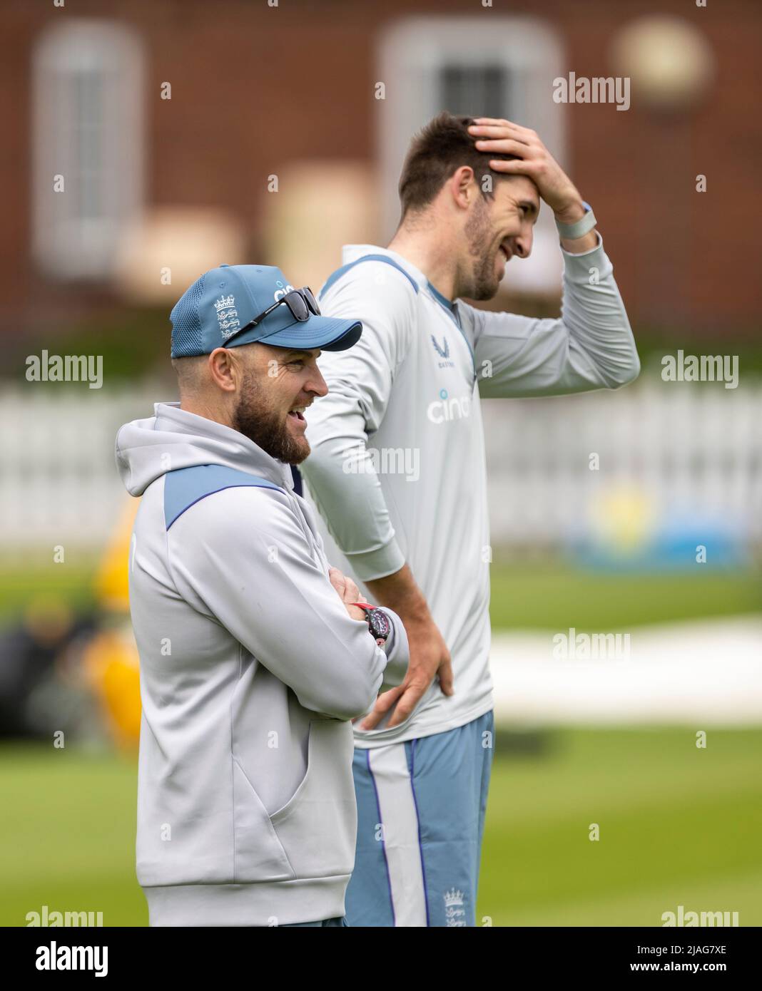 New England men's Test coach Brendon McCullum and Craig Overton during ...