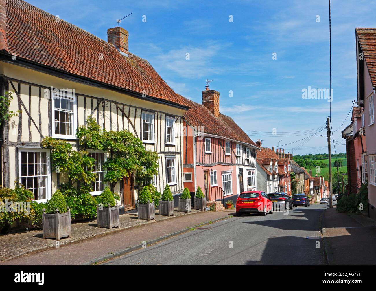 A street of well preserved half-timbered and plaster houses in the ...