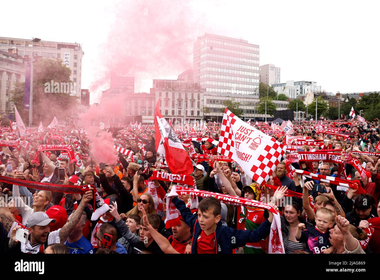 Nottingham Forest fans set off smoke flares during the celebrations in ...