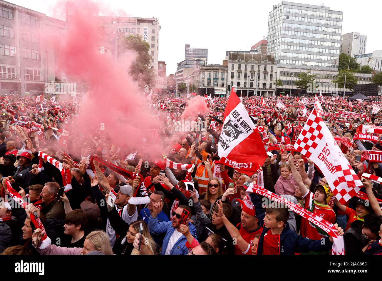 Nottingham Forest fans set off smoke flares during the celebrations in ...