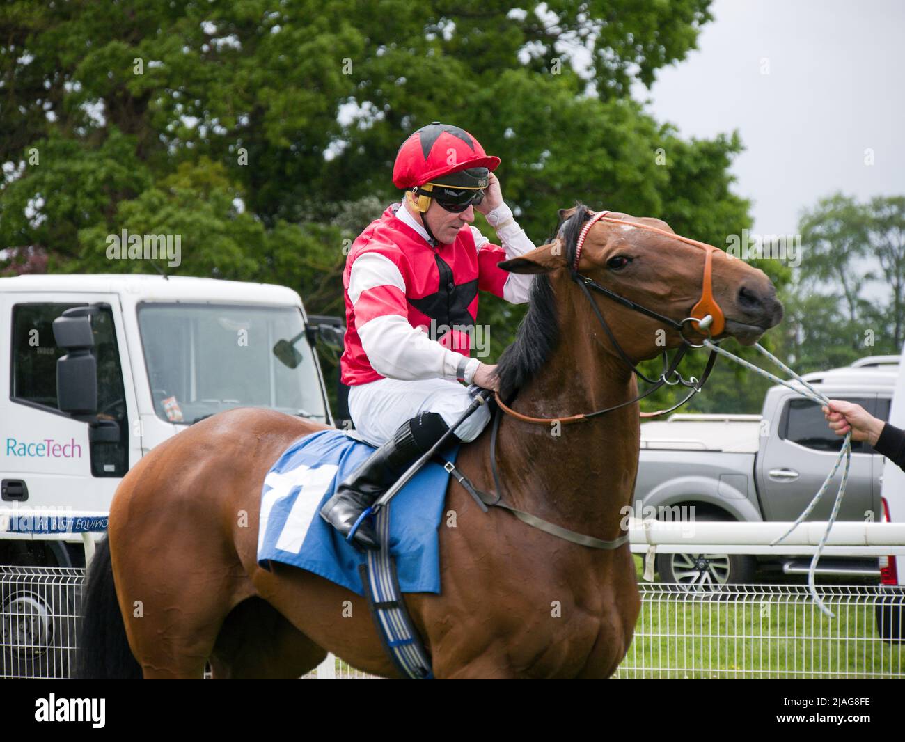 Jockey John Egan on Miss American Pie at York Racecourse Stock Photo ...