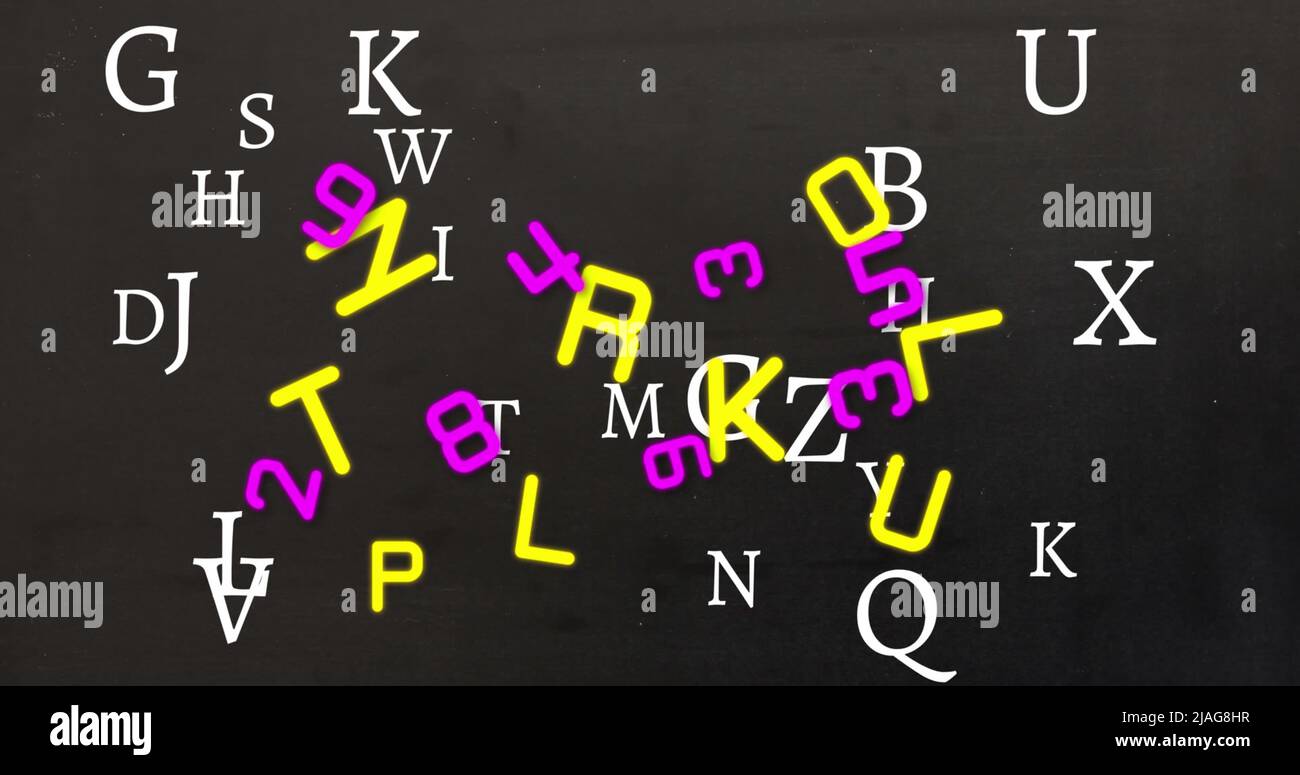 Image of numbers and letters over black background Stock Photo - Alamy