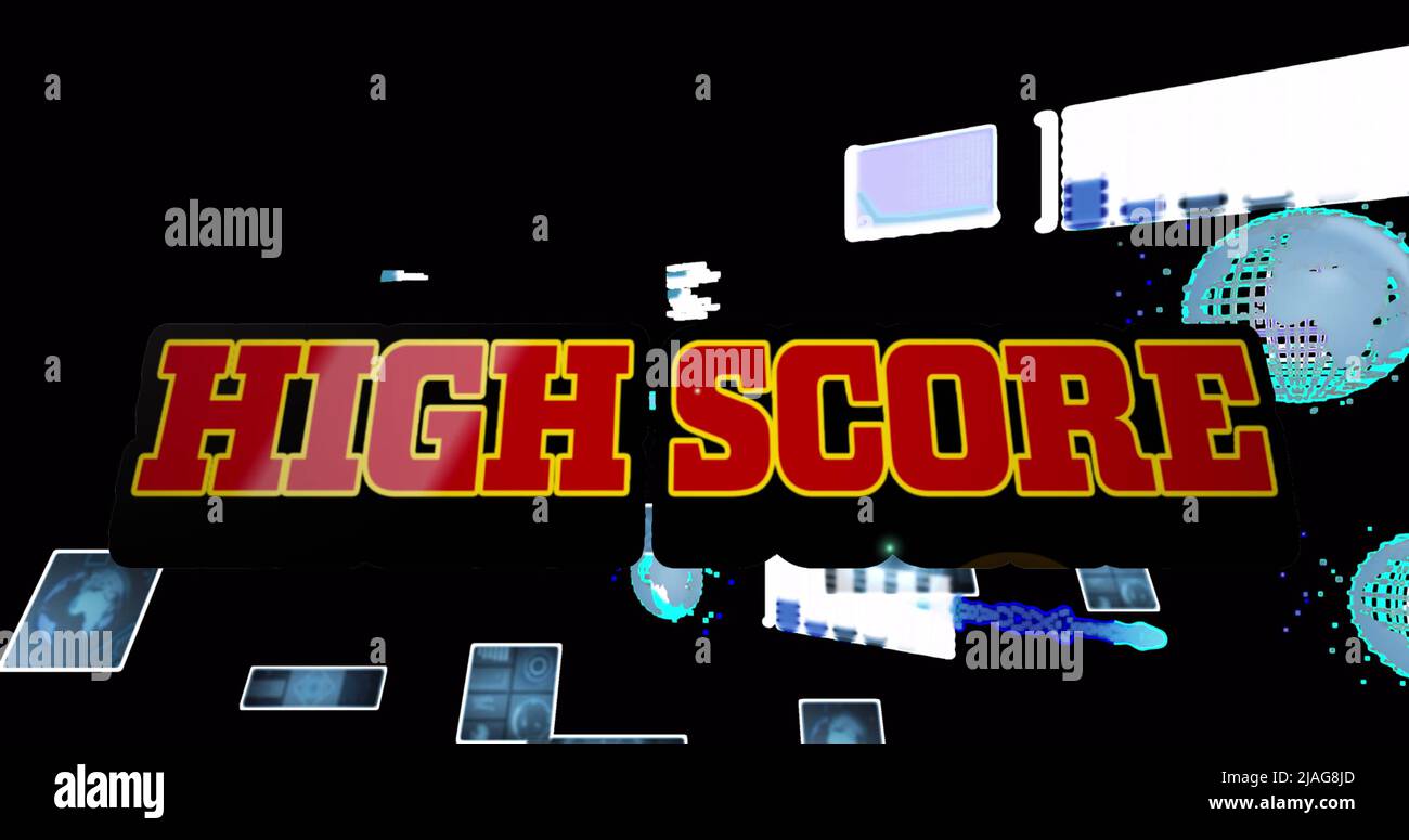 Image of high score in digital abstract space with screens and diverse ...