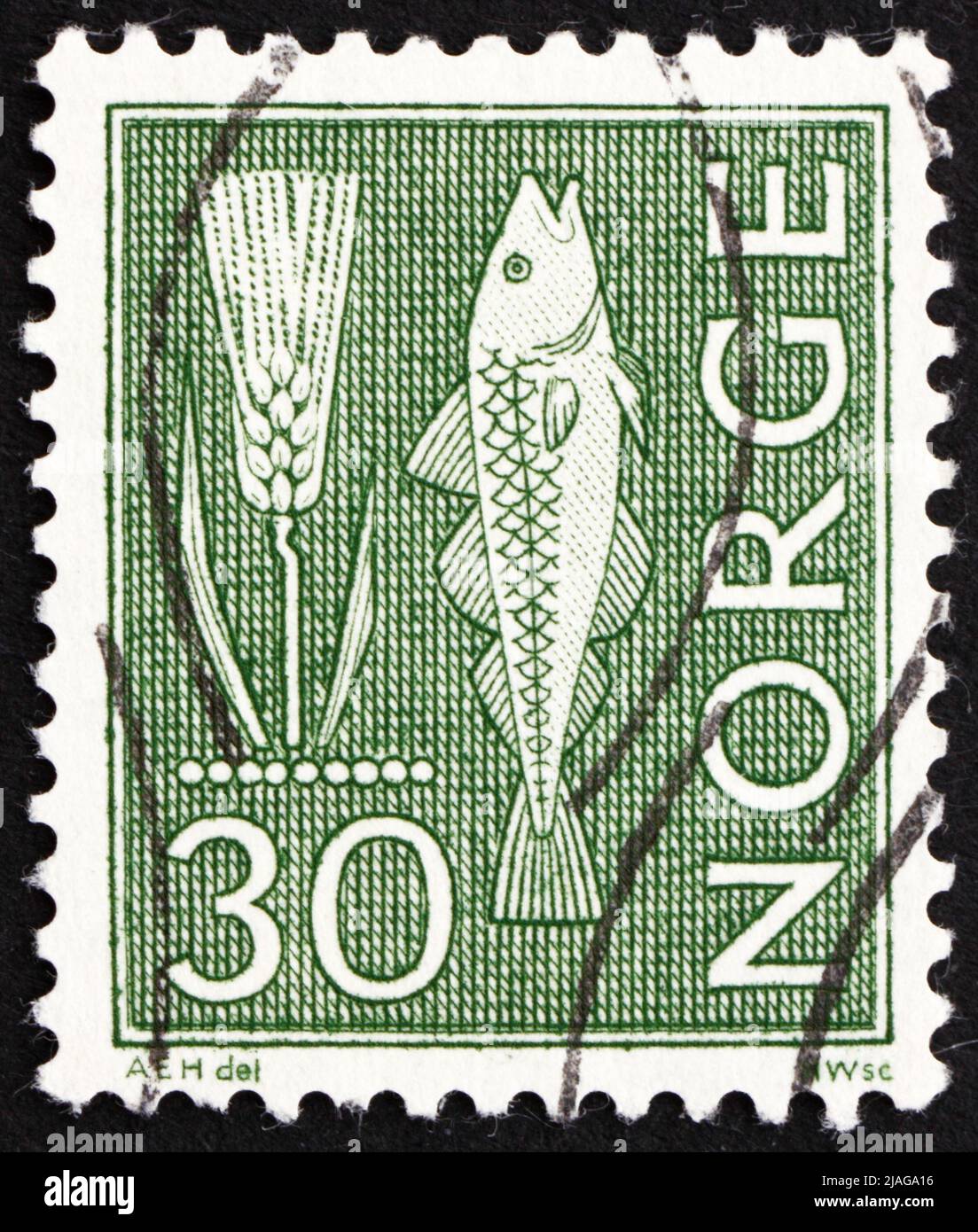 NORWAY - CIRCA 1963: a stamp printed in the Norway shows Rye and Fish ...