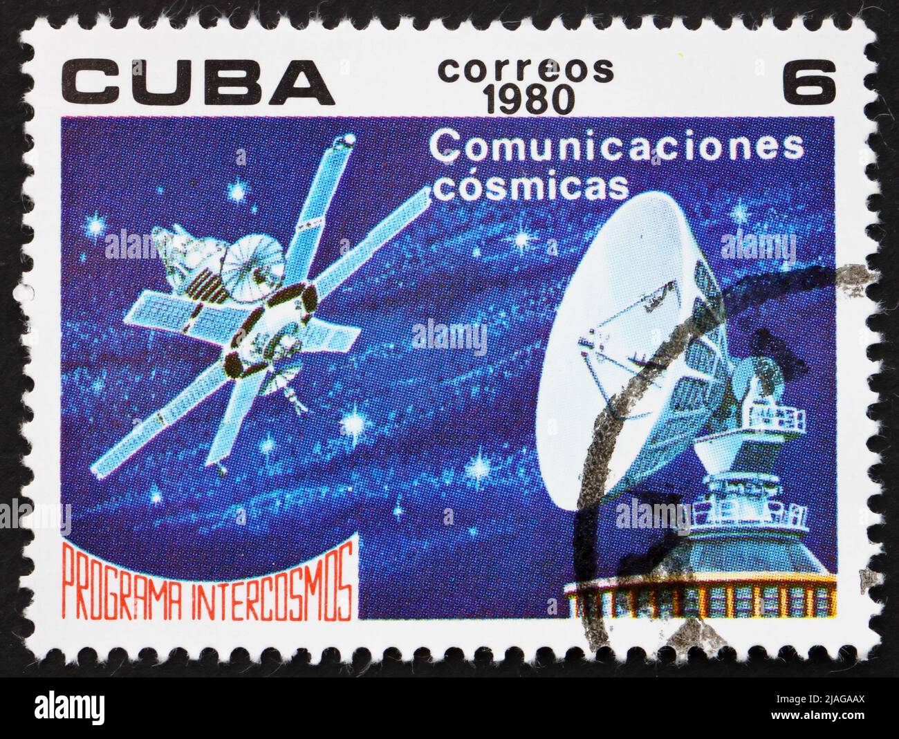 CUBA - CIRCA 1980: a stamp printed in the Cuba shows Satellite ...