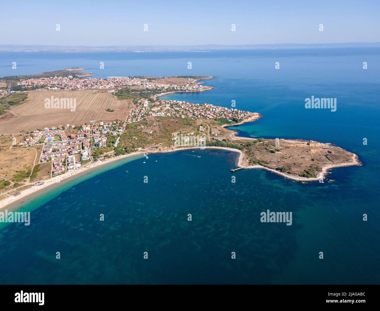 Aerial view of Gradina (Garden) Beach near town of Sozopol, Burgas ...