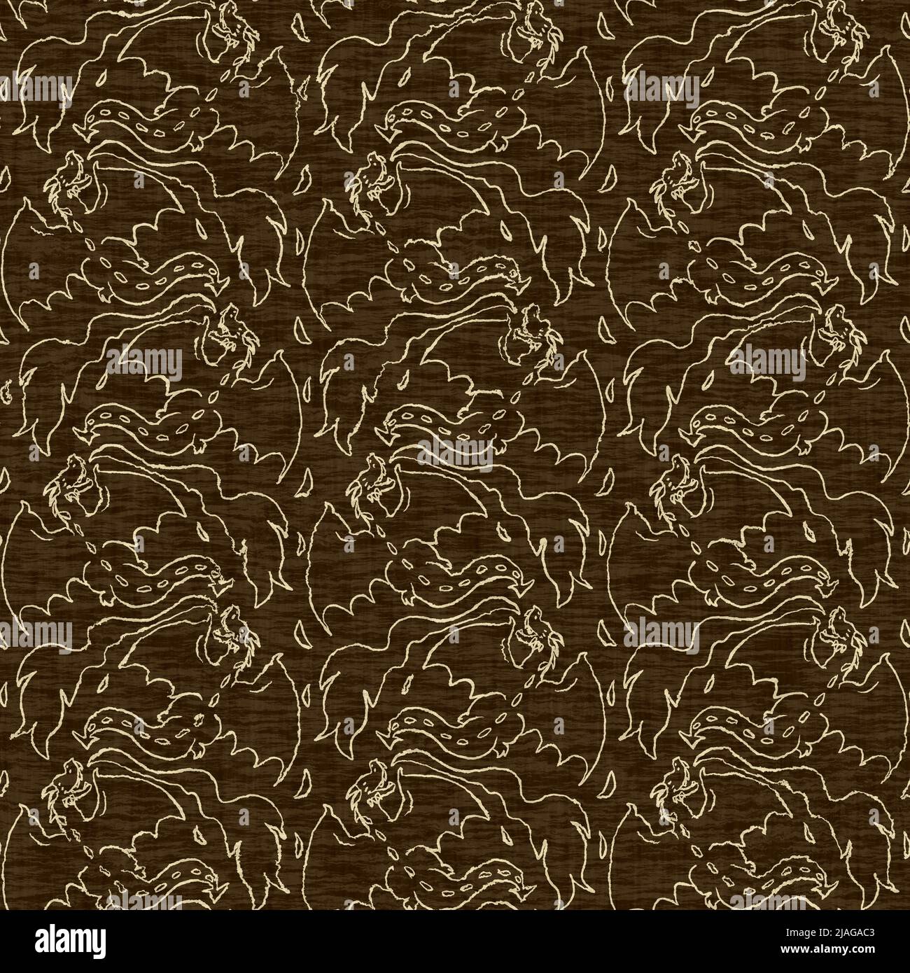 Dragon linen effect texture seamless pattern. Woven mythical beast for ...