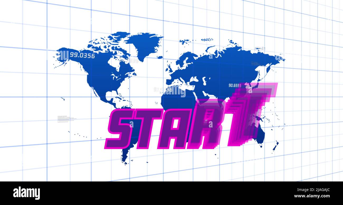 Digital image of a Start sign zooming in the screen while background ...