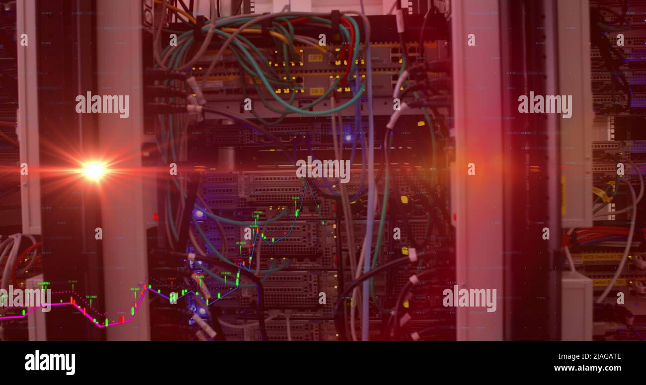 Composite image of bright spot of light and data processing against ...