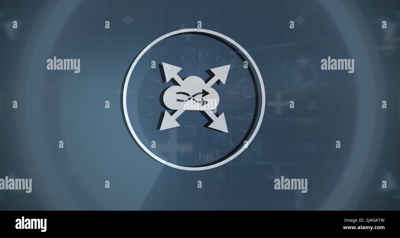 Digital image of network of multiple digital icons against round ...