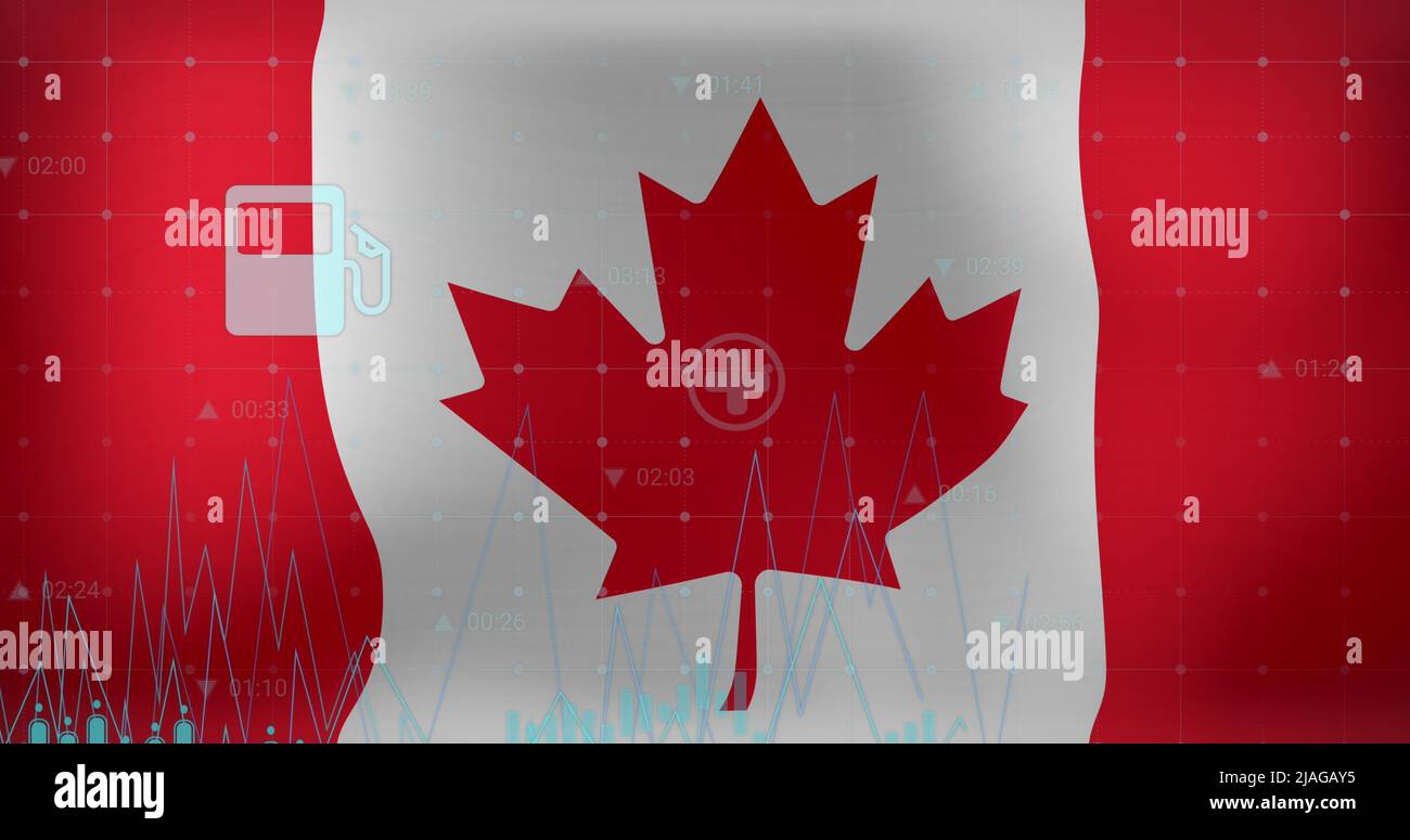 Image of data processing over flag of canada. global business, finances ...