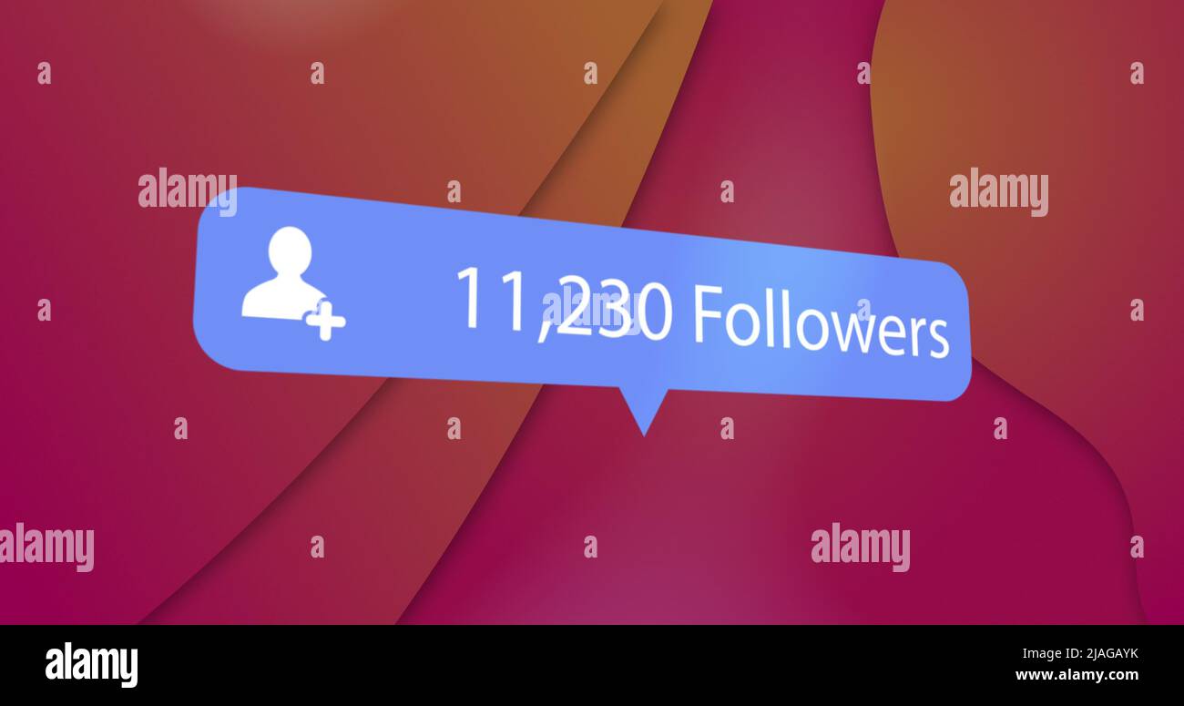 Image of number of followers growing over red background. global social ...