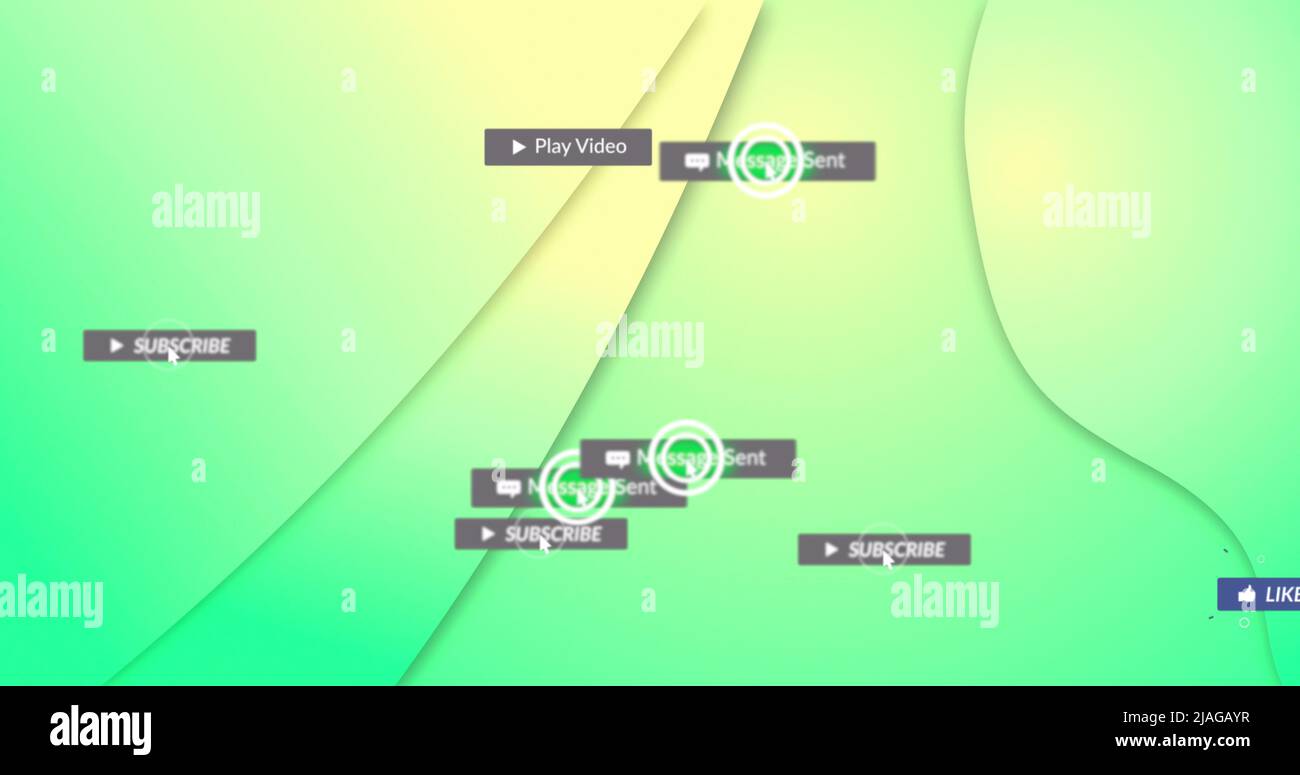 Image of social media texts and icons over green background. global ...