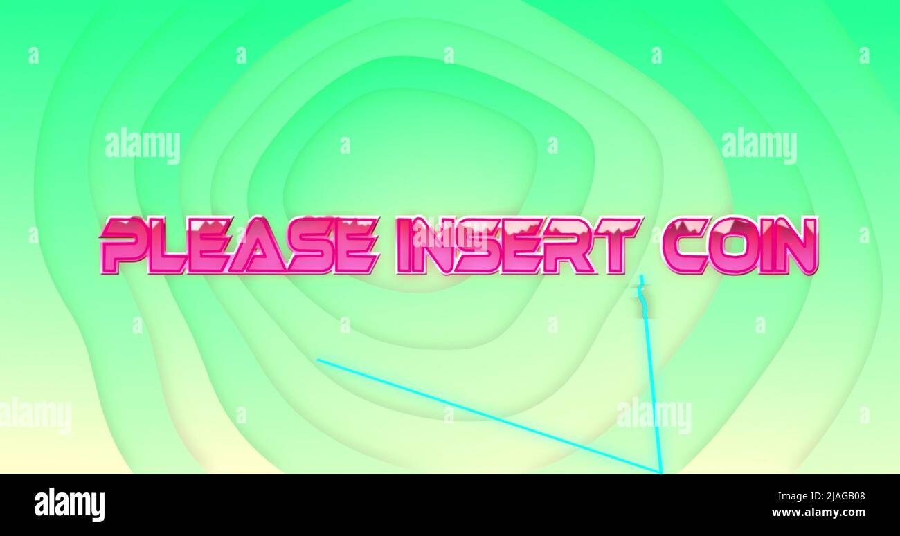 Image of please insert coin text over triangles on green background ...