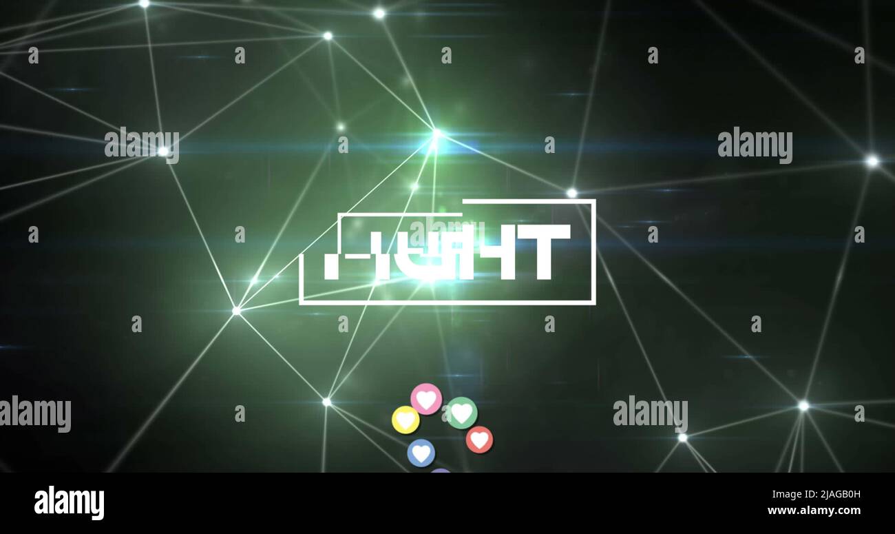 Image of fight text over social media icons and network of connections ...