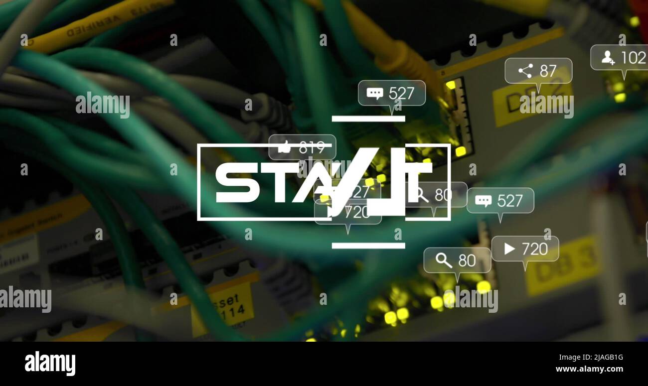 Image of start text and growing numbers over computer server. global ...