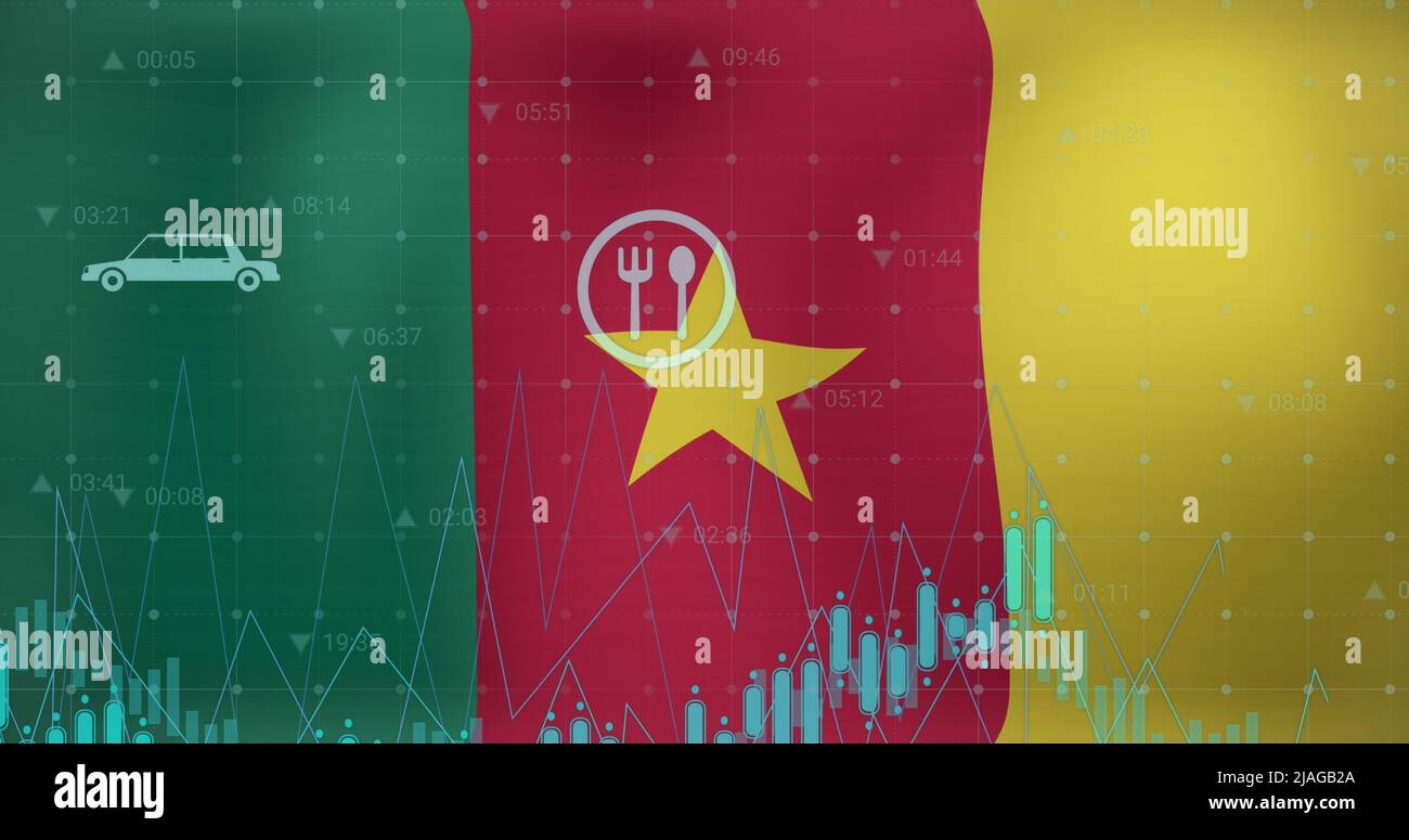 Image of data processing over flag of cameroon. global business ...