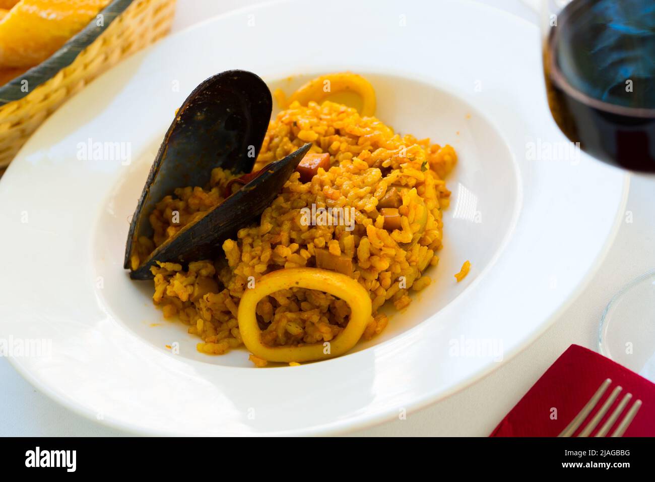 Tasty seafood dish – Paella a la marinera Stock Photo - Alamy