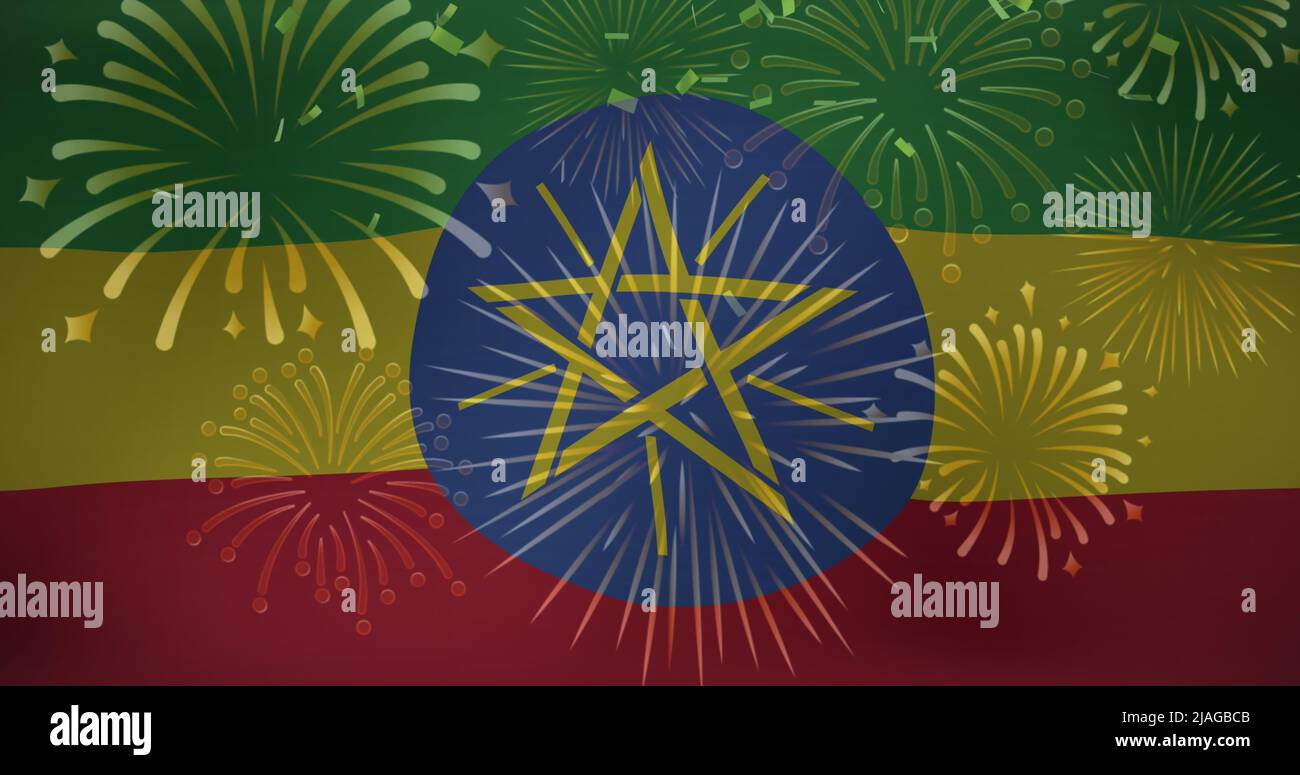 Image of fireworks over flag of ethiopia Stock Photo - Alamy