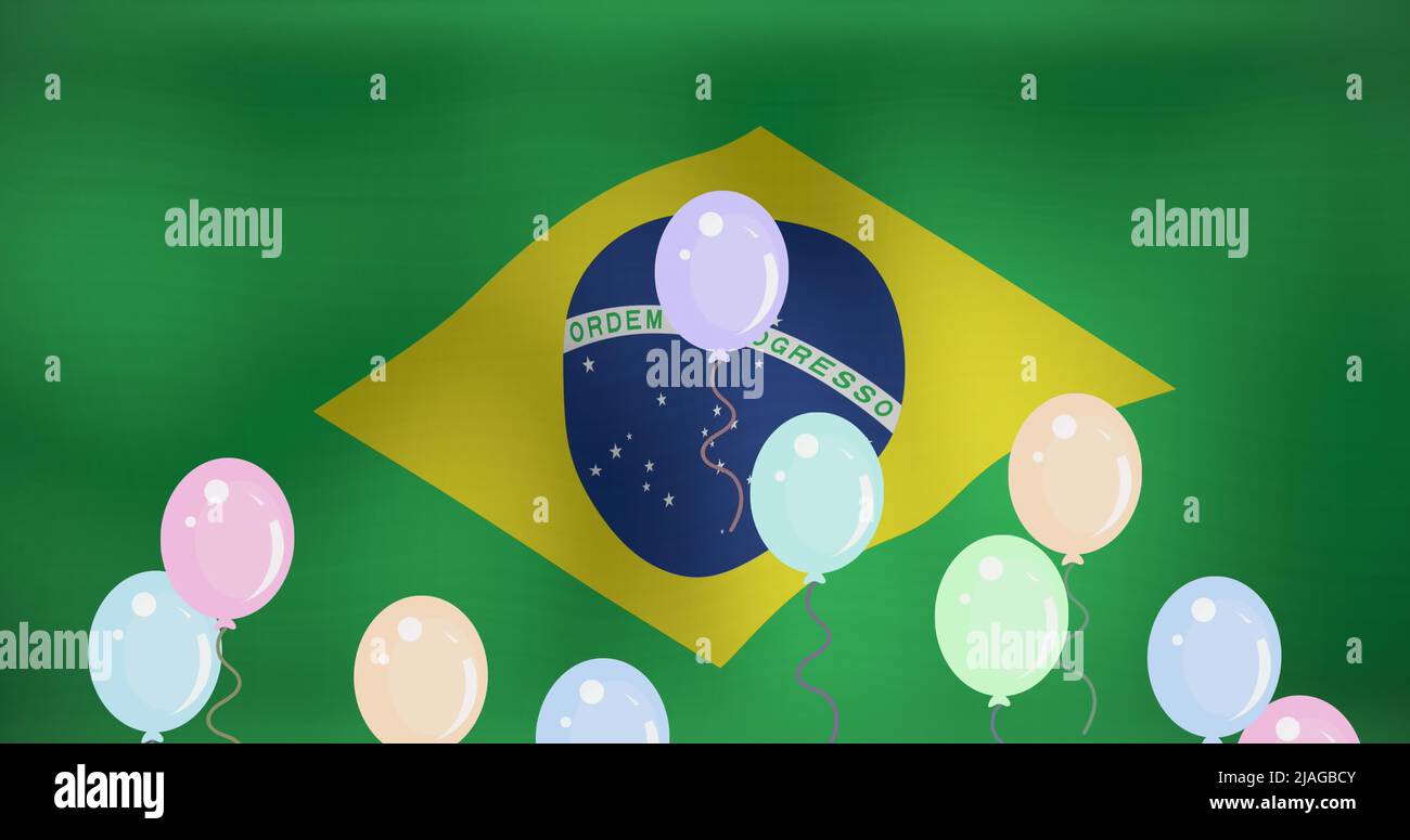 Image of balloons over flag of brazil Stock Photo - Alamy