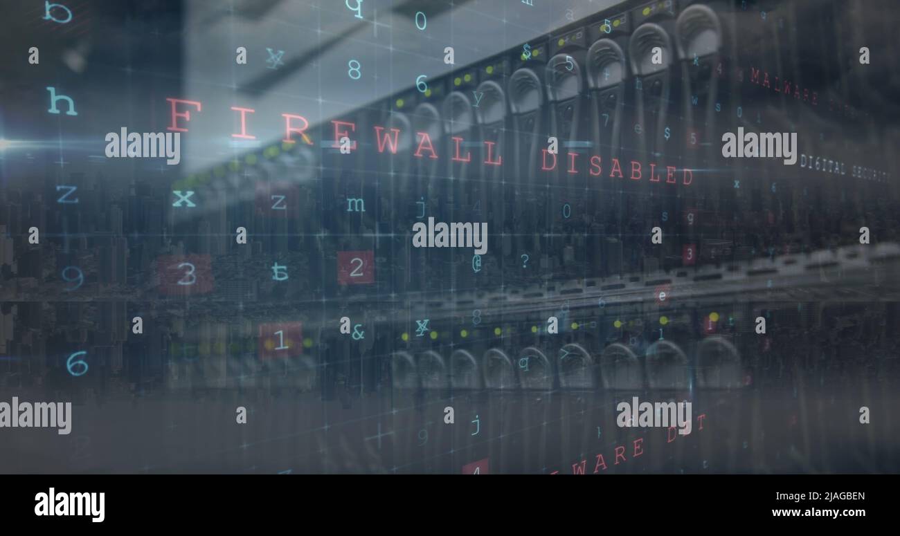 Image of cyber attack warning over server room Stock Photo - Alamy