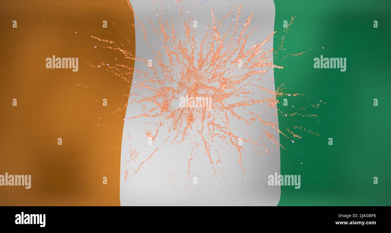 Image of fireworks over flag of ireland Stock Photo - Alamy