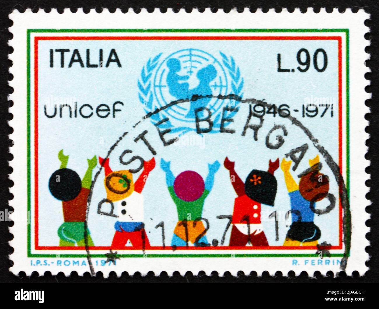 ITALY - CIRCA 1971: a stamp printed in the Italy shows UNICEF Emblem ...
