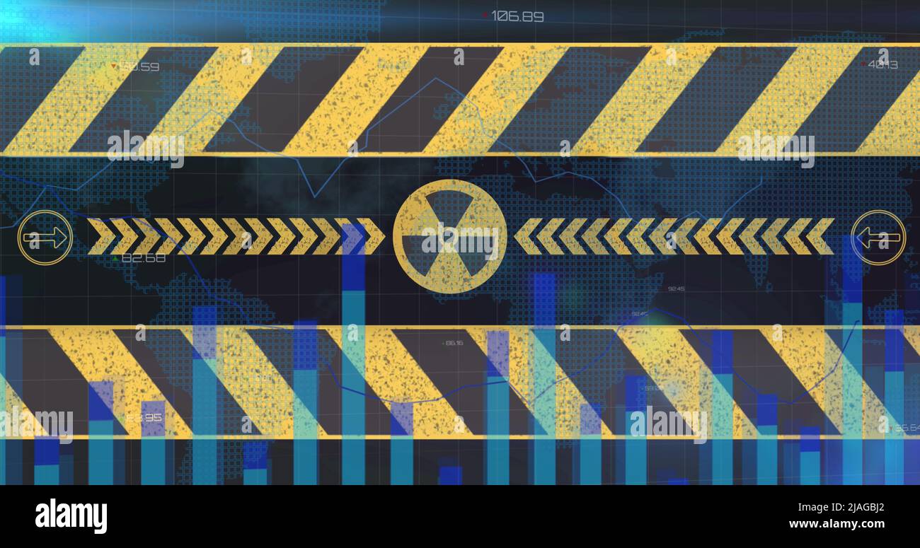 Image of warning tape over data processing Stock Photo - Alamy