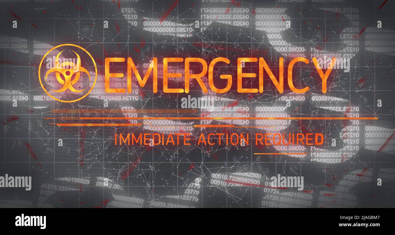 Image of emergency text and symbol over chains Stock Photo - Alamy