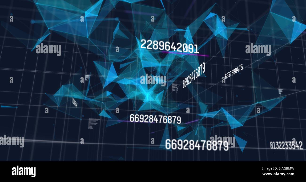 Image of numbers changing over navy background with shapes Stock Photo ...
