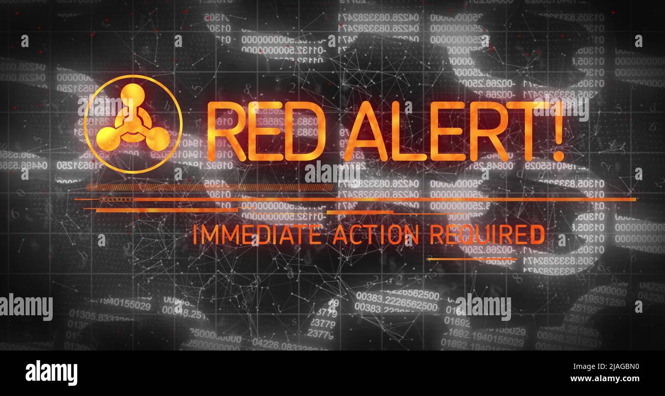 Image of red alert text and symbol over chains Stock Photo - Alamy