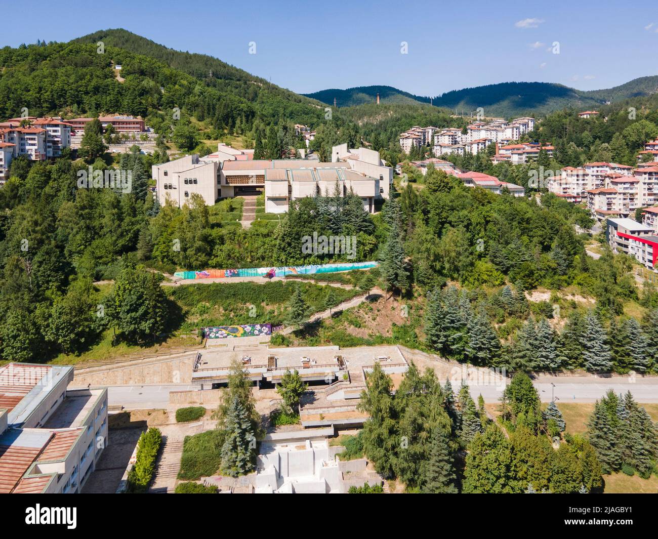 Amazing Aerial view of Center of the town of Smolyan, Bulgaria Stock ...