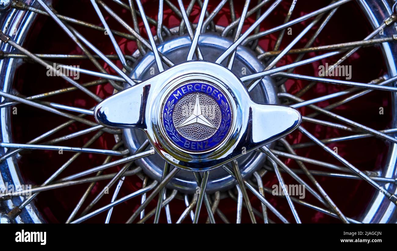 Mercedes benz emblem and logo of the German , car brand on the hub of ...