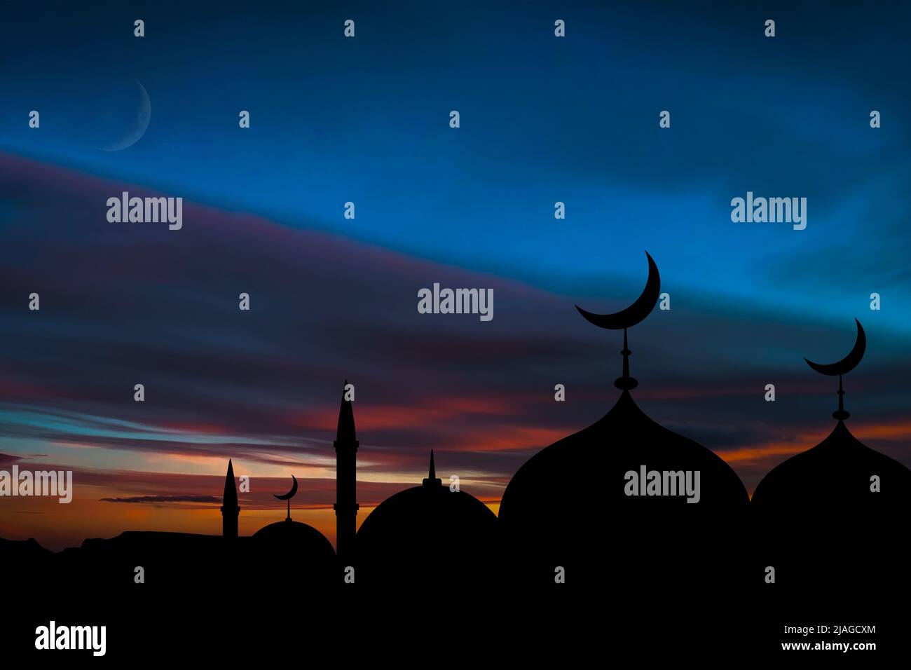 Crescent moon of Muslim mosque on sky background. Symbol of Islam on ...