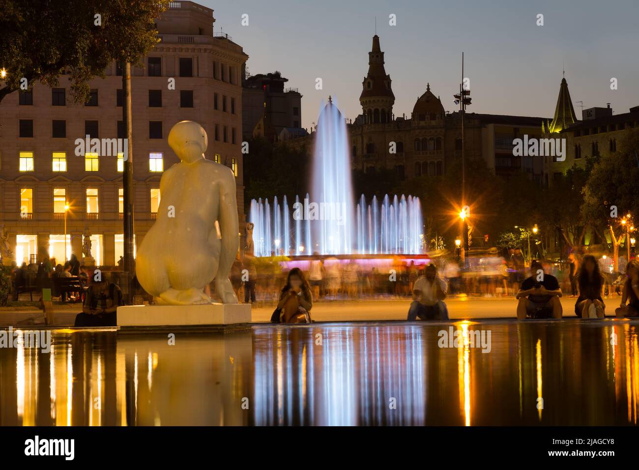 Catalonia Square in night Barcelona, Spain Stock Photo - Alamy