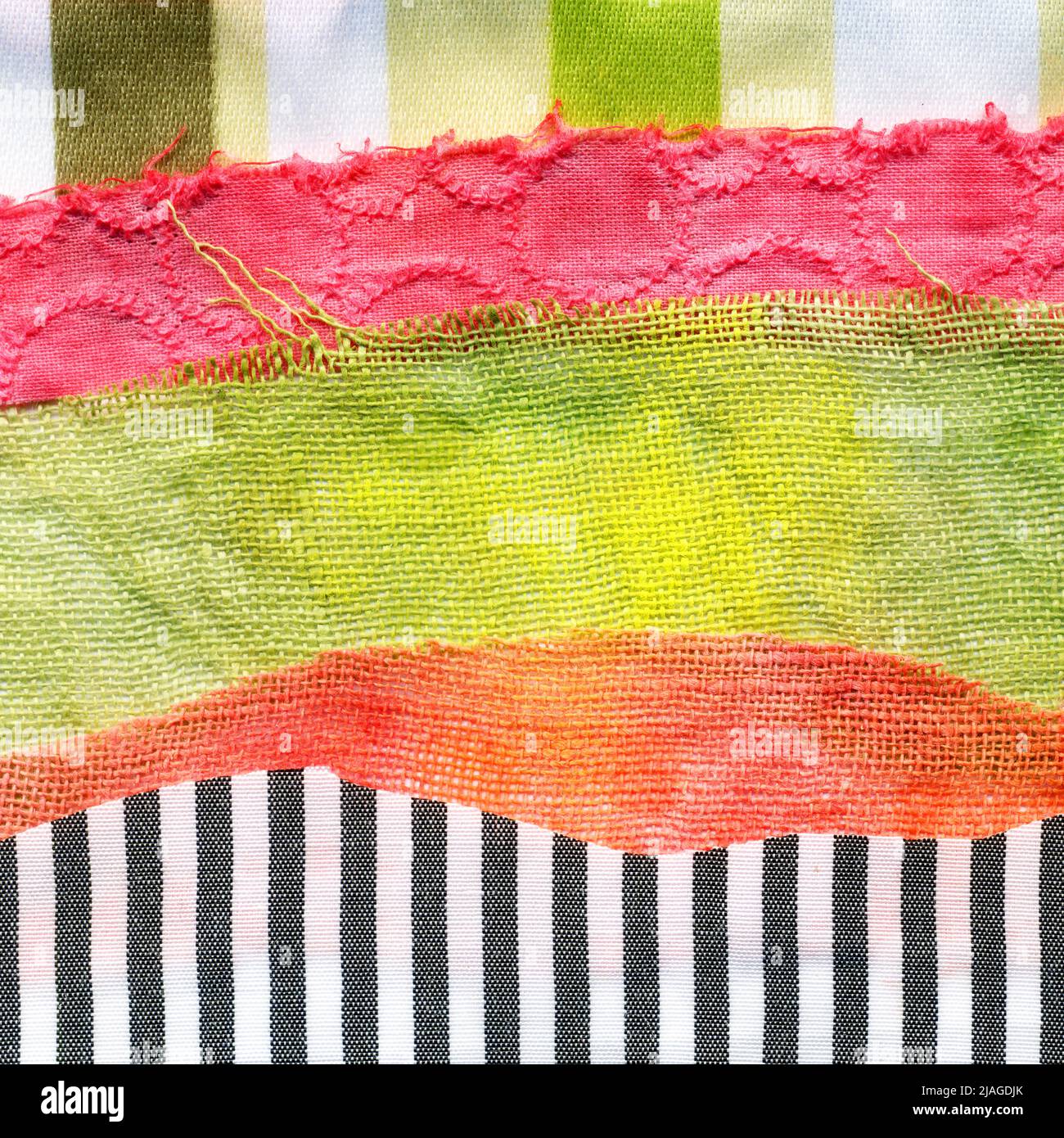 Fabric art applique Illustration. Patchwork forest landscape with trees ...