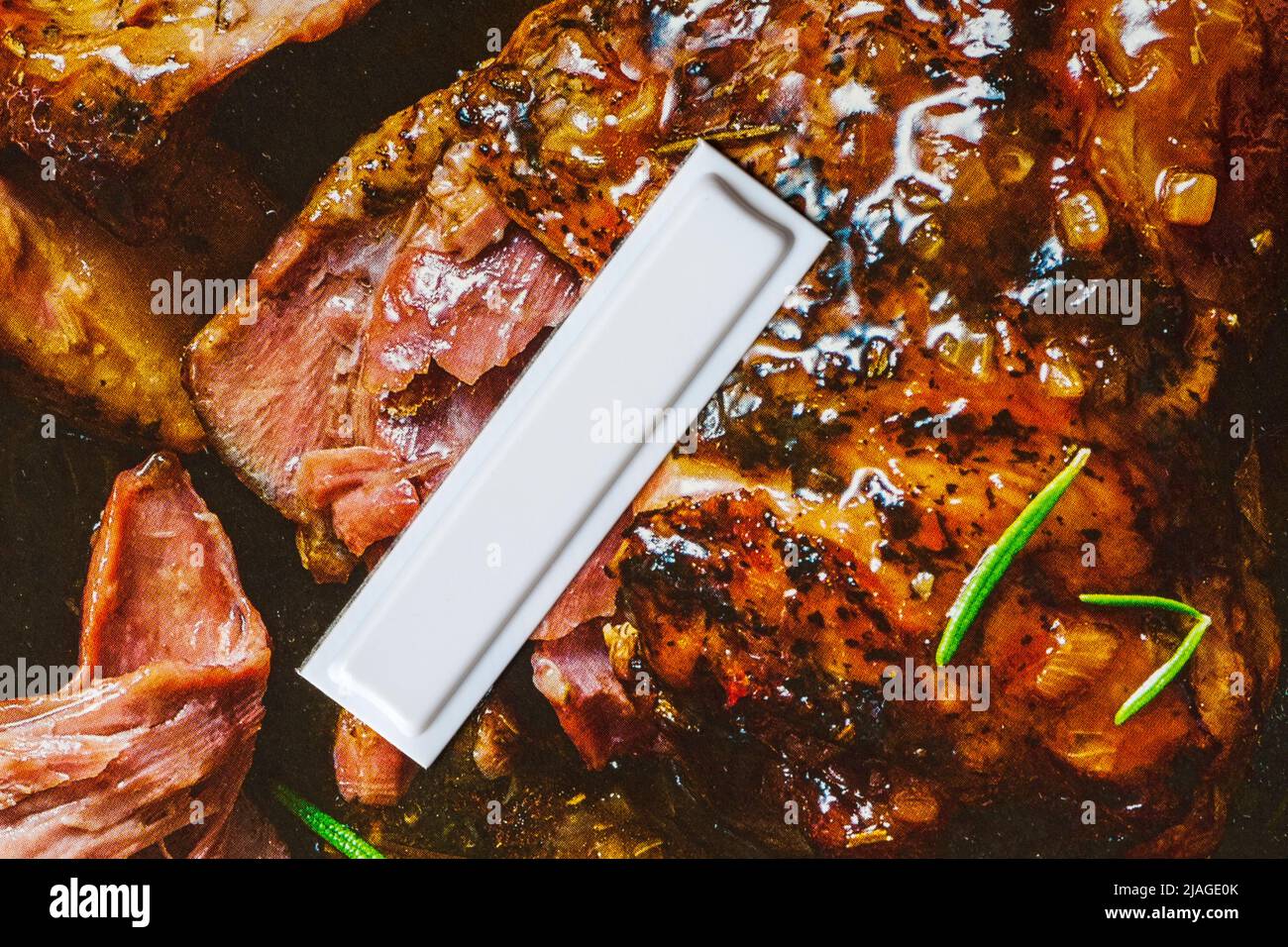 security tag on box of slow cooked tender British lamb shanks from M&S ...