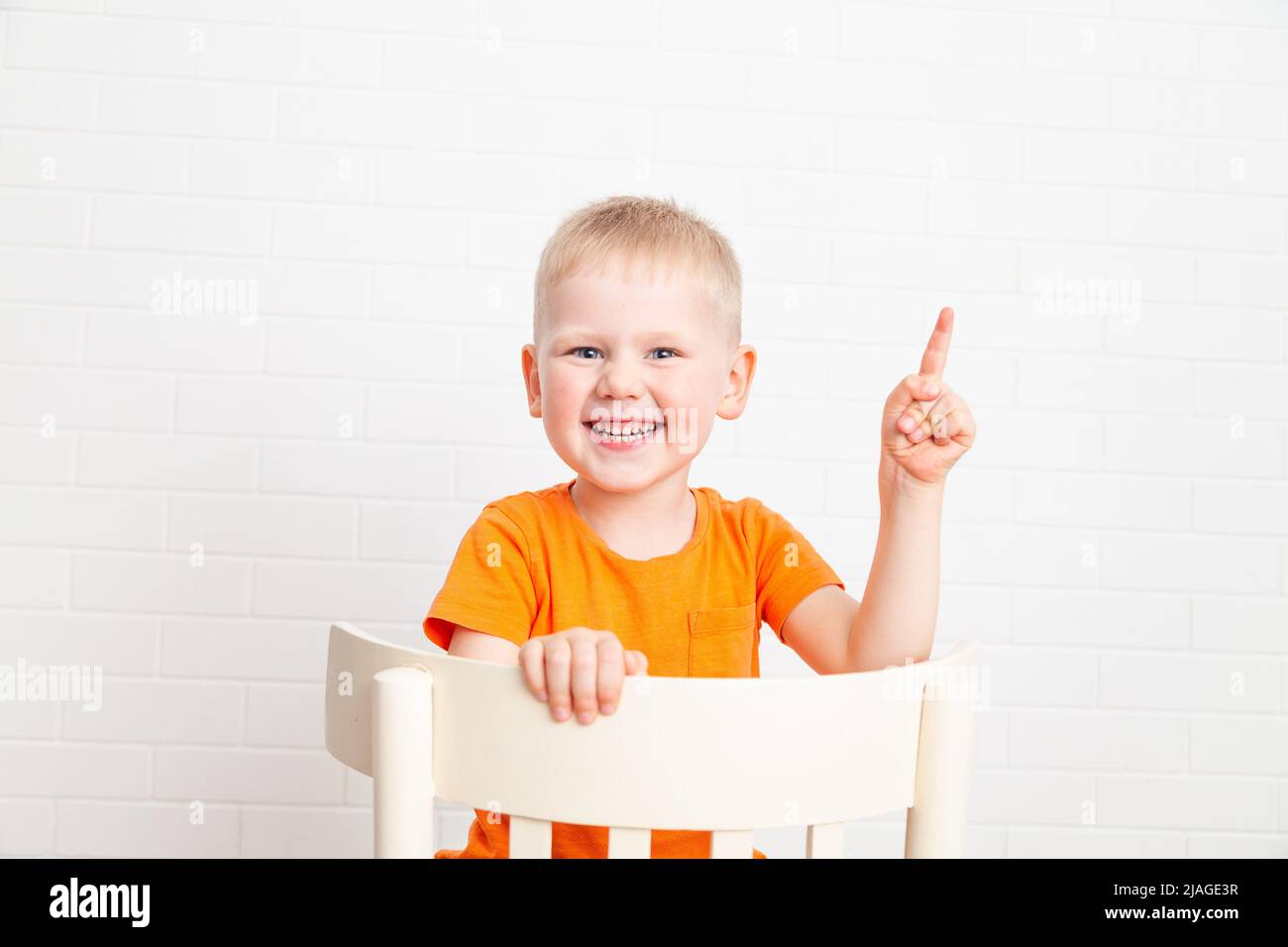 Little European boy shows shows that he has an idea - eureka Stock ...
