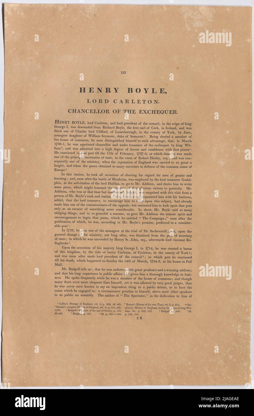 HENRY BOYLE, LORD CARLETON, CHANCELLOR OF THE EXCHEQUER". Biografie ...