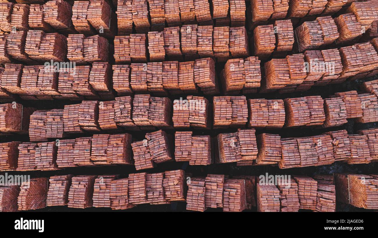 Pallets of bricks for construction. Outdoor storage. Warehousing of ...