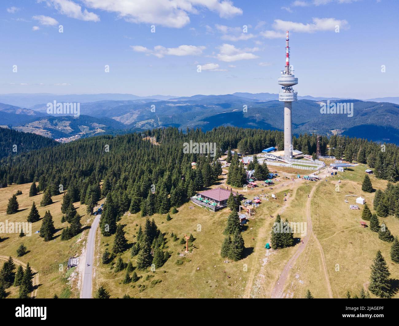 Aerial view of Rhodope Mountains near resort of Pamporovo, Smolyan ...