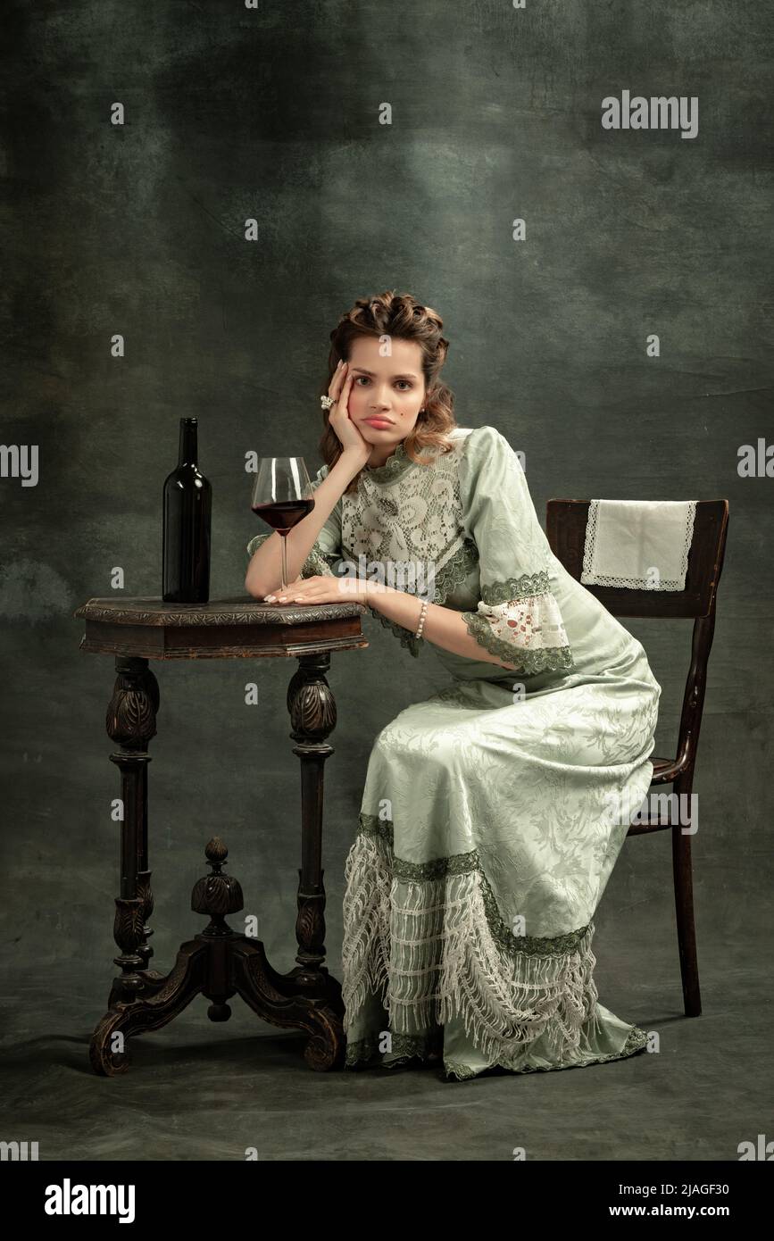 Conceptual portrait of young charming girl in image of medieval royal ...