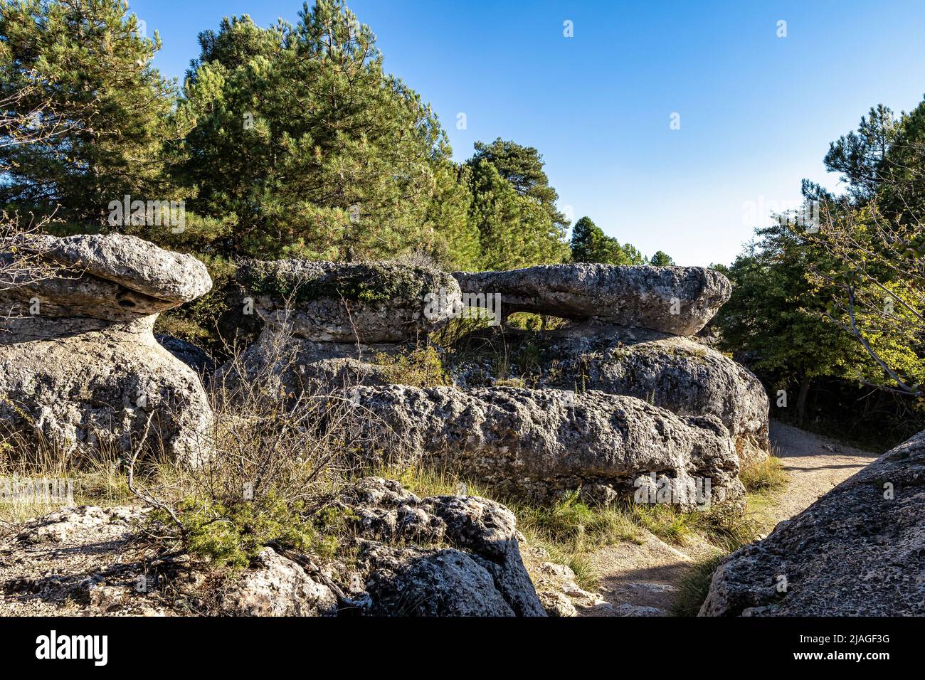 Unique rock formations in La Ciudad Encantada or Enchanted City natural ...
