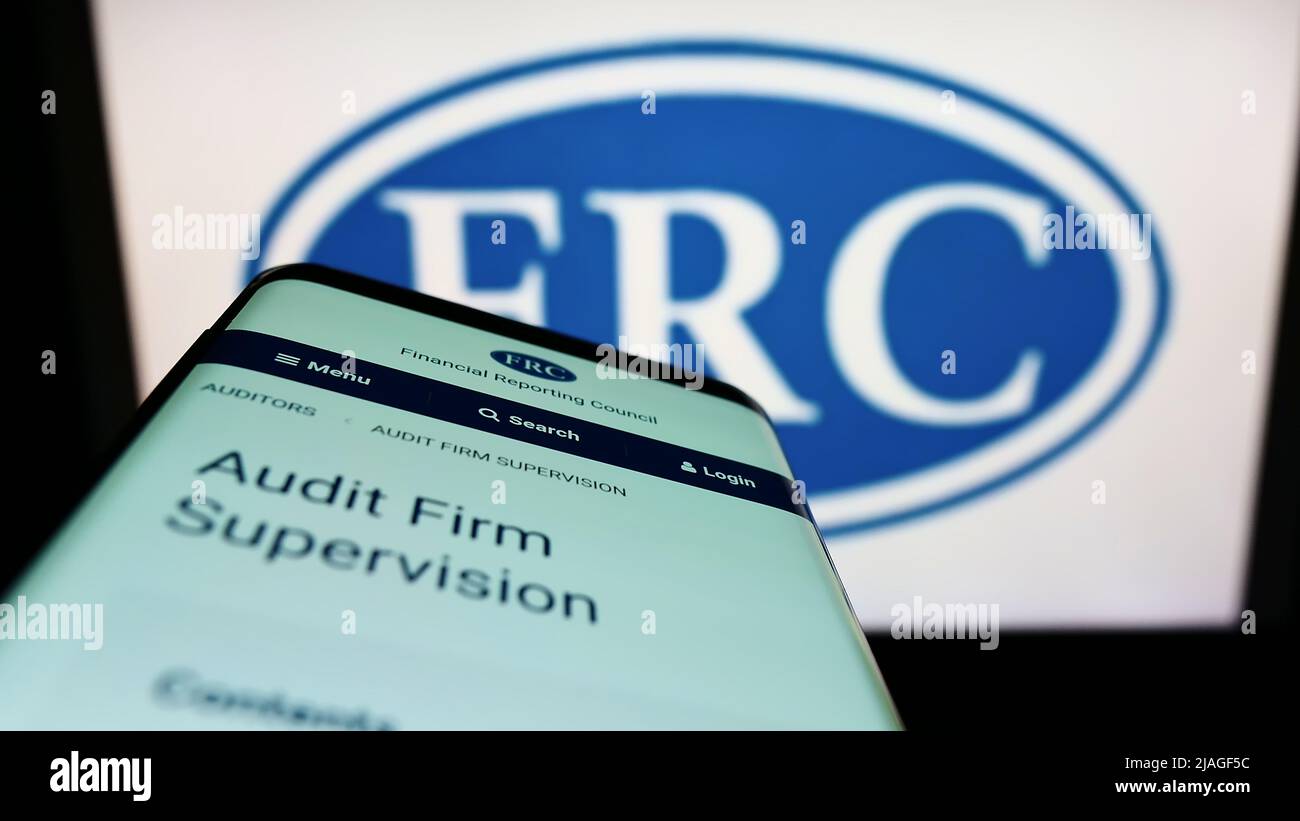 Mobile phone with website of British regulator Financial Reporting ...