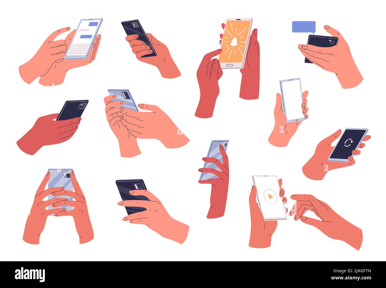 Hands holding smartphone. People using smartphones Stock Vector Image ...