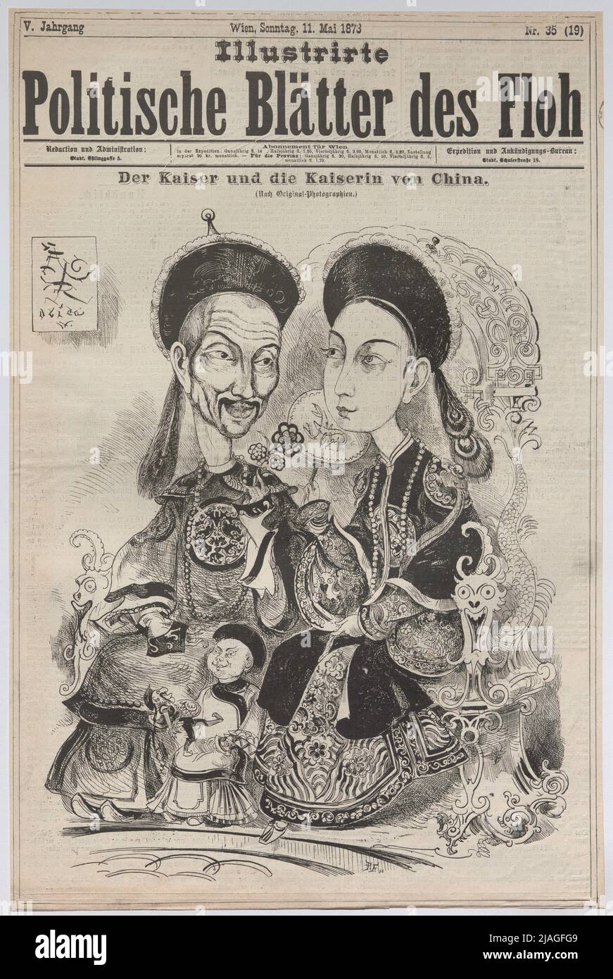 Tongzhi; The emperor and the empress of China (caricature from ...