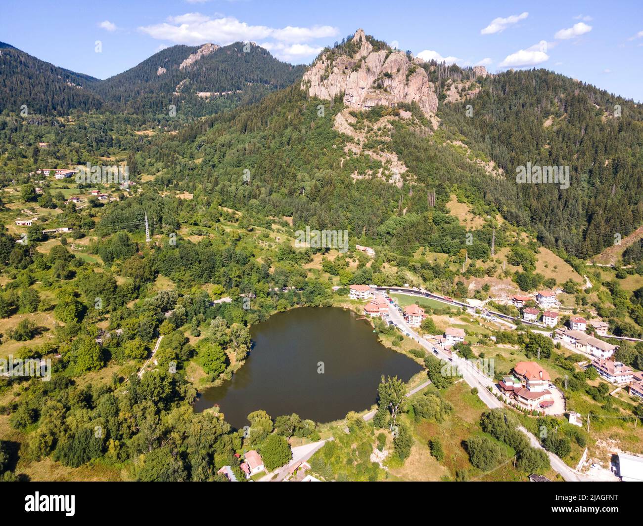 Aerial Panorama of Rhodope Mountains near Smolyan lakes, Smolyan Region ...
