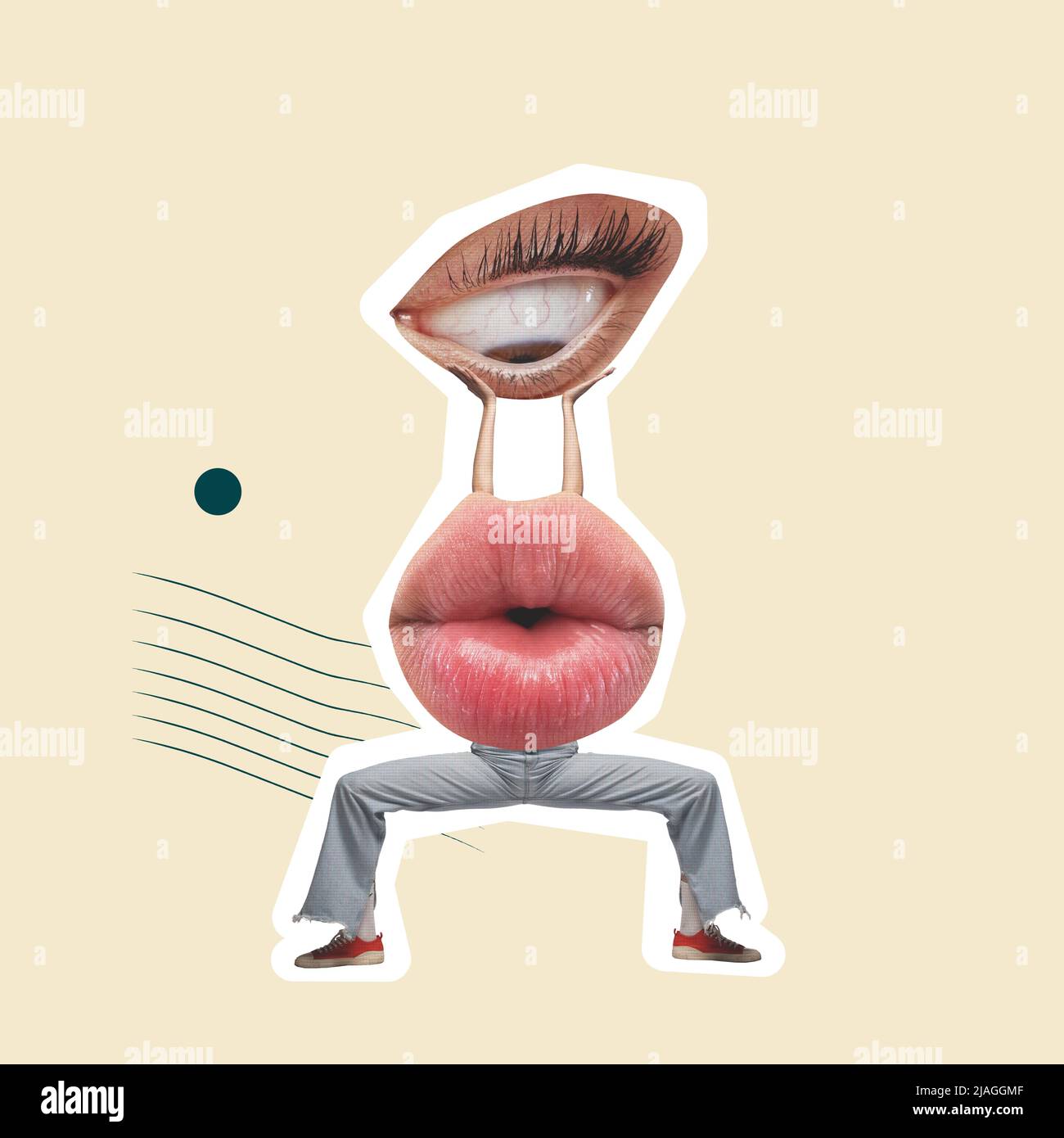 Contemporary art collage. Colorful design. Girl with giant lips element ...