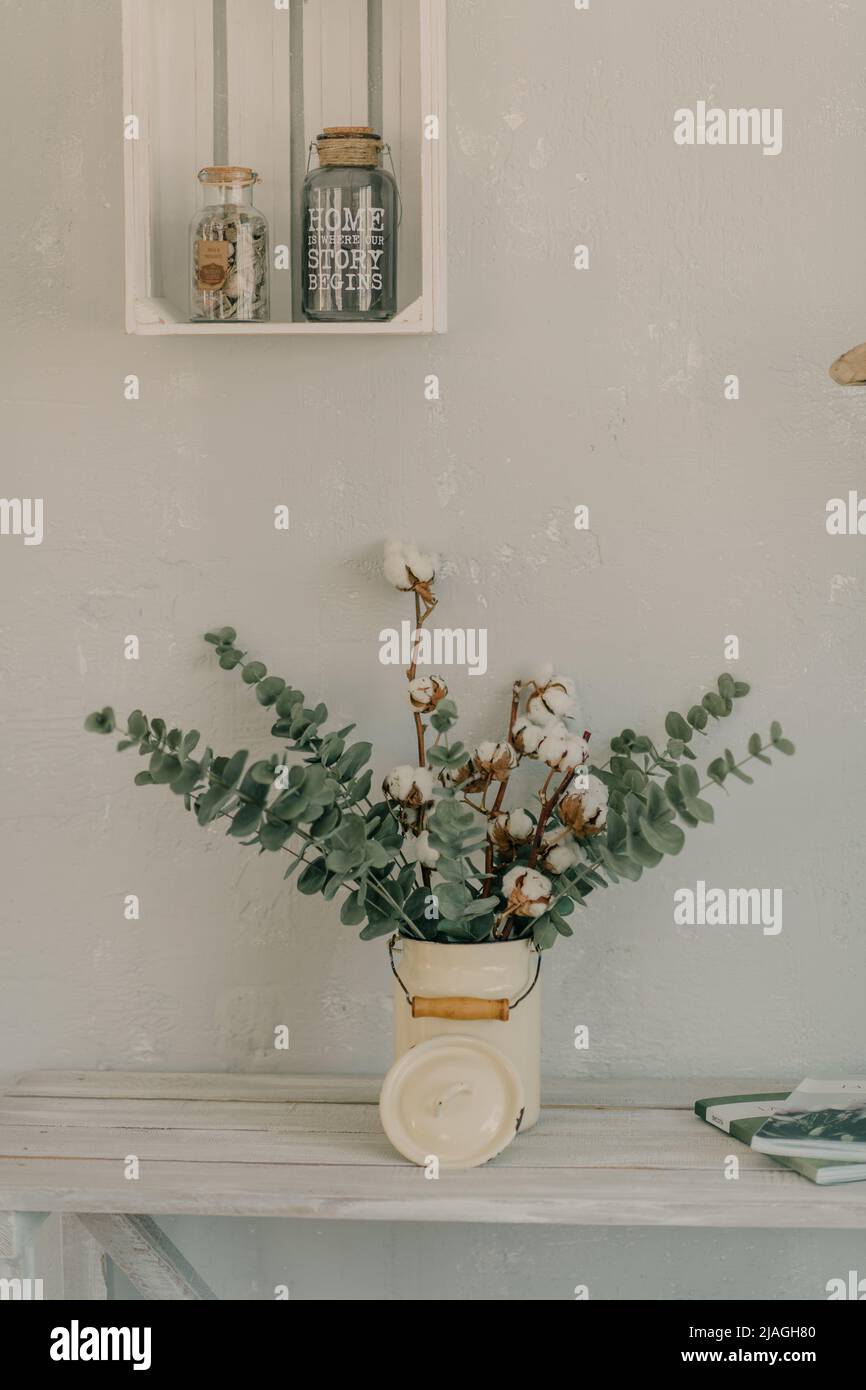design room decoration in rustic style in light colors Stock Photo - Alamy